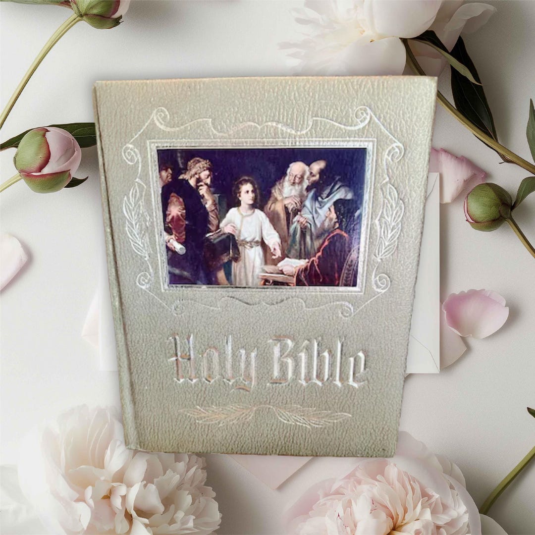 Vintage Holy Bible,1970s,religious Books,sage,gold Gilt,oversized,large ...