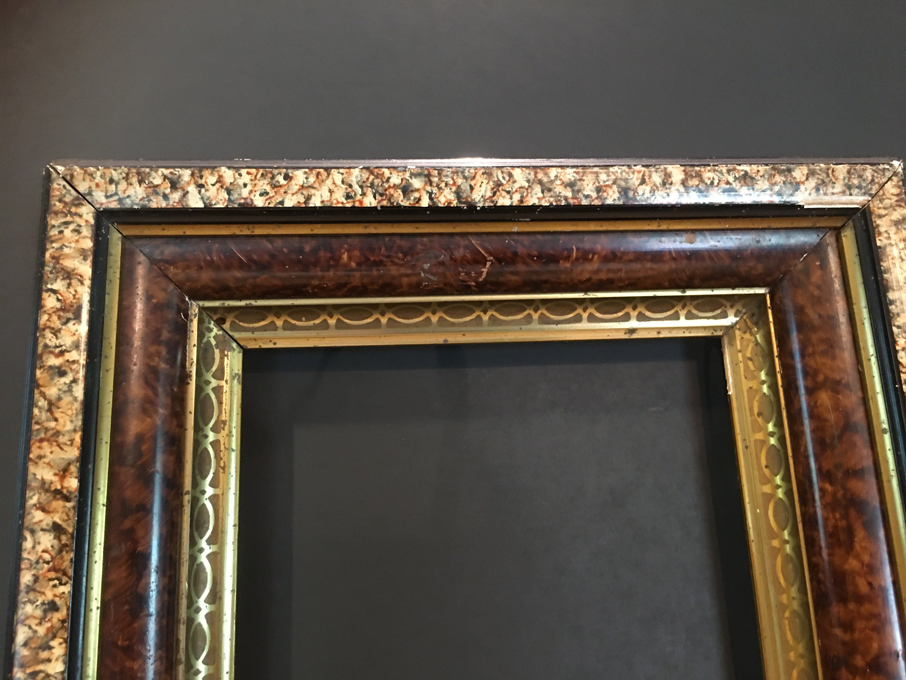 Large Antique faux marble wood frame,gold black trim,wall frame,ornate ...