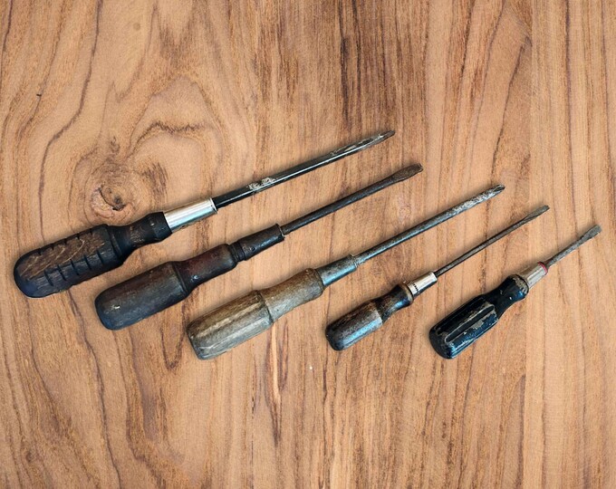 Vintage Screwdrivers,antique Tools,set of 5,wood Handle,flat Head Head ...