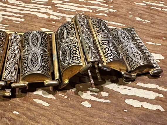 Vintage Damascus bracelet,scroll pattern,black and go… - Gem