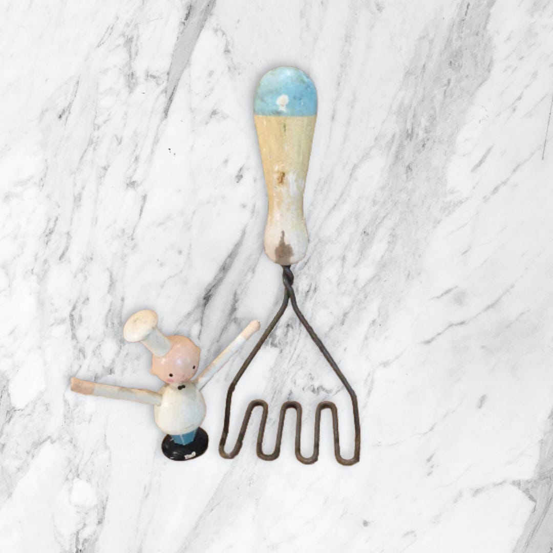 Blue White Wood Handle Kitchen Utensil,food Masher,gadgets,farmhouse ...