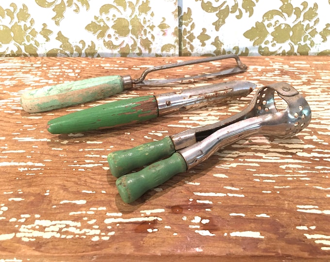 Small Green Chippy Wood Handle Kitchen Utensils,set of 3,melon Baller ...