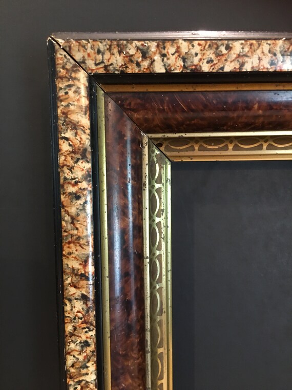 Large Antique faux marble wood frame,gold black trim,wall frame,ornate ...