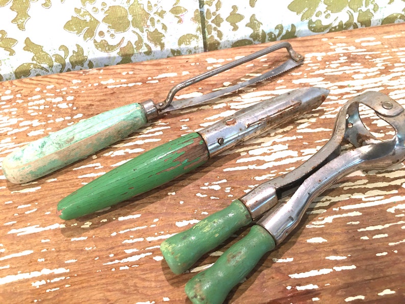 Small Green Chippy Wood Handle Kitchen Utensilsset of 3melon - Etsy