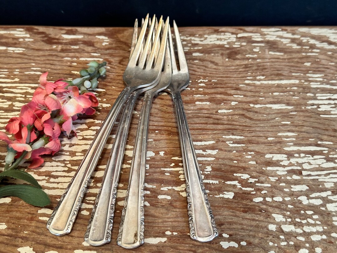 Tarnished Silverplate Desert Salad Forks,set of 4,early 1900s,holmes ...