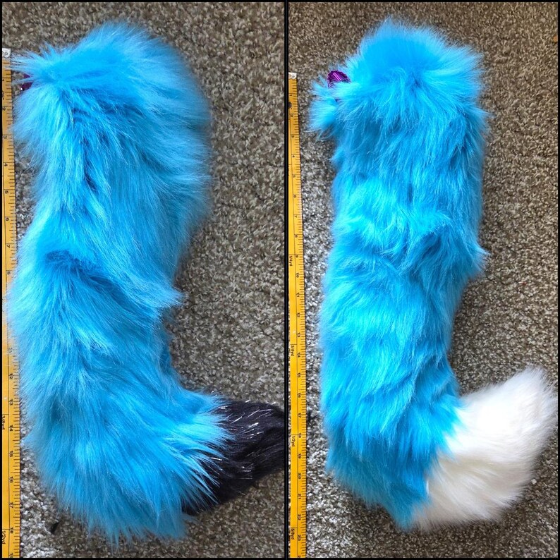 Fursuit Tail - Light Blue, White, Black Tinsel Tail 22 Inch 17 Inch ...