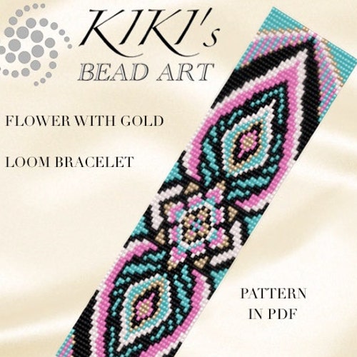 Bead Loom Pattern Flower With Gold LOOM Bracelet Pattern in - Etsy