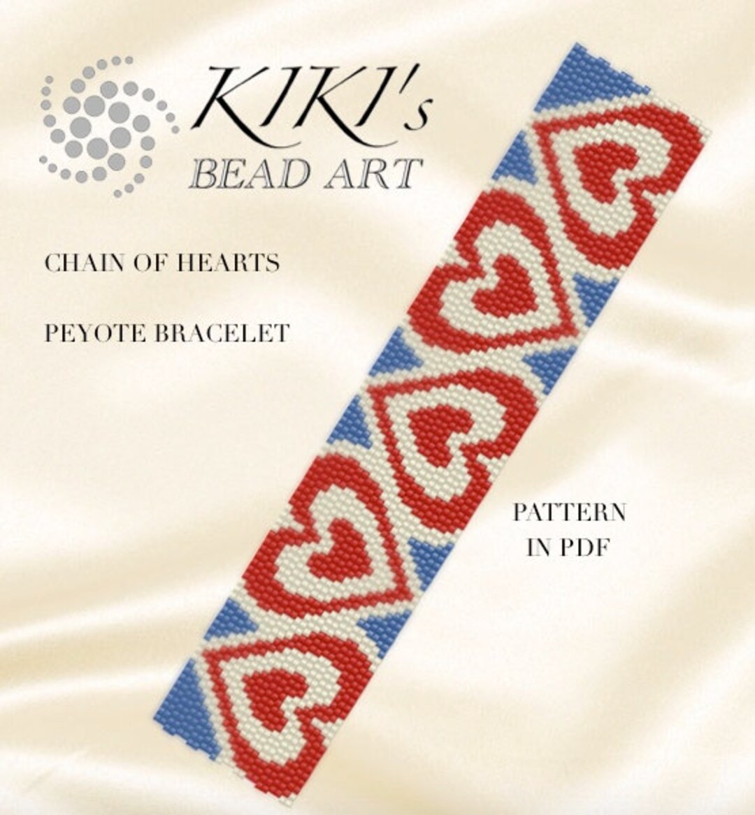 Pattern, Peyote Bracelet Chain of Hearts Pattern in PDF - Instant ...