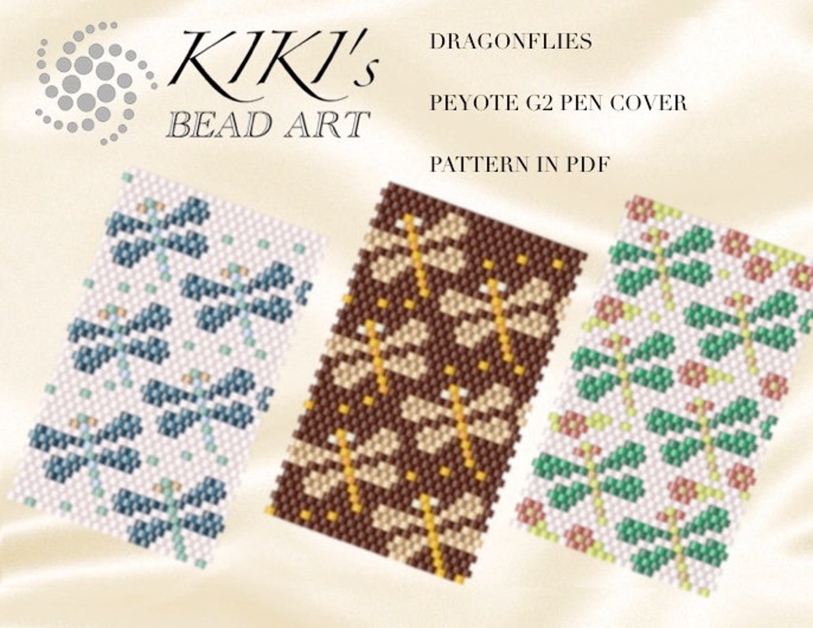 Peyote pen cover patterns dragonflies peyote patterns set of | Etsy