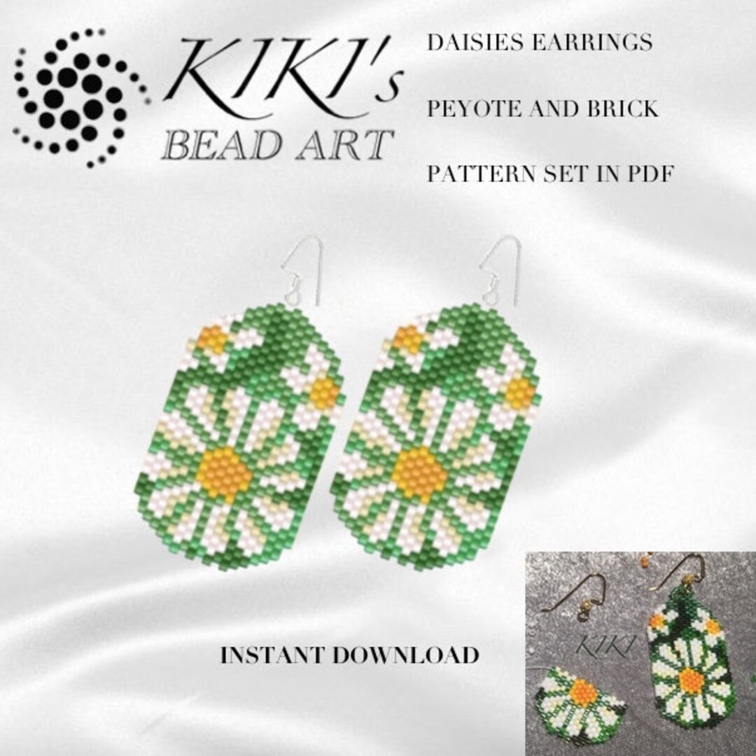 Peyote Earrings Brick Earrings Pattern Daisy, Daisies Earrings, Peyote ...