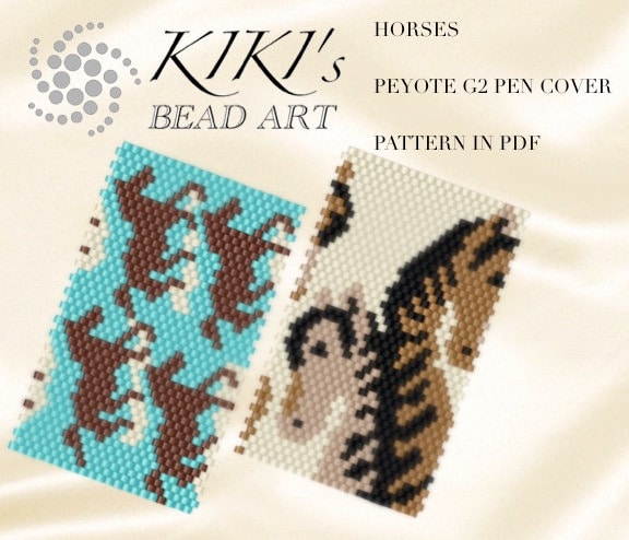 Pattern peyote pen cover patterns Horses set of 2 for pen | Etsy