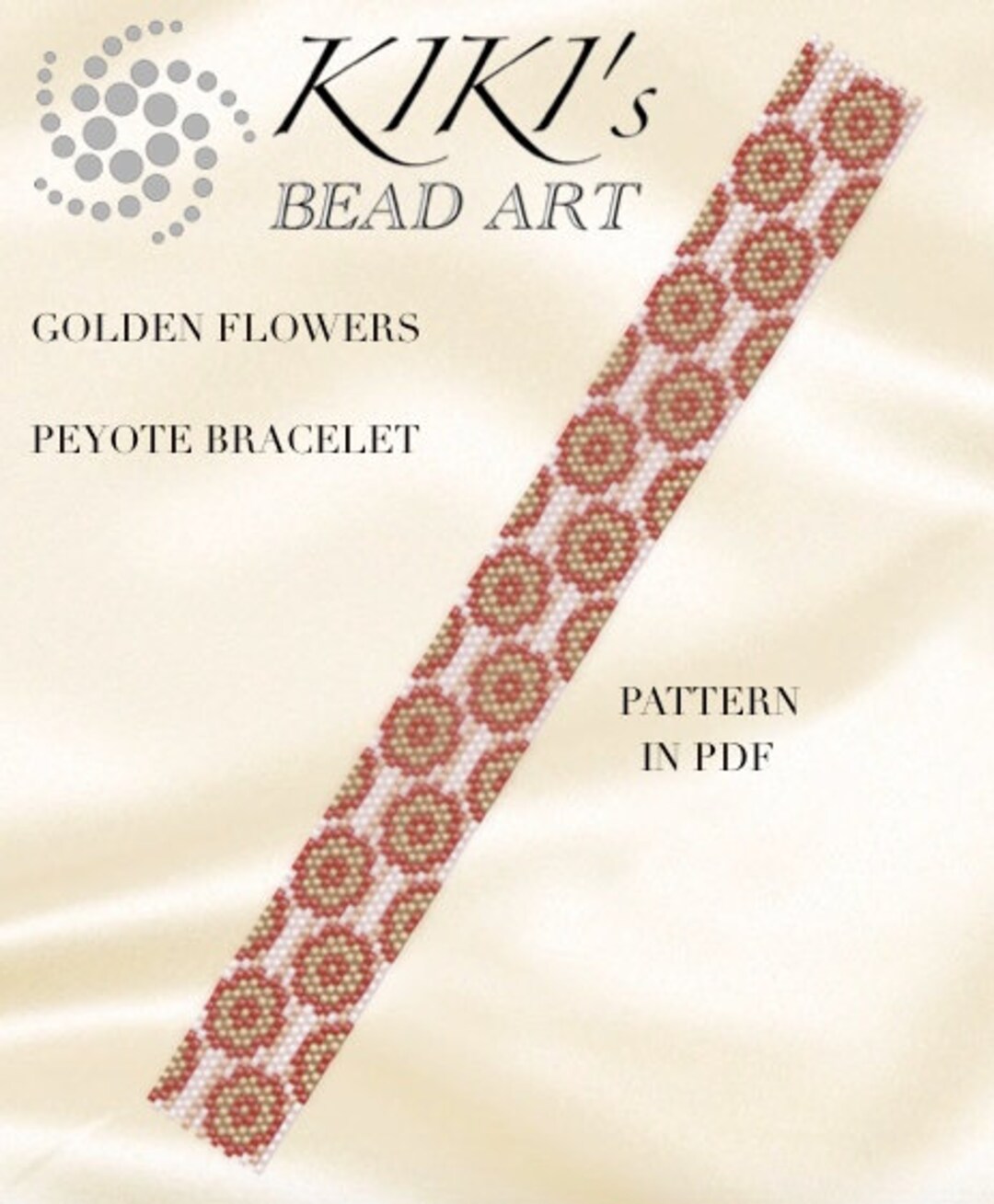 Peyote Pattern for Bracelet - Golden Flowers Peyote Bracelet Pattern in ...