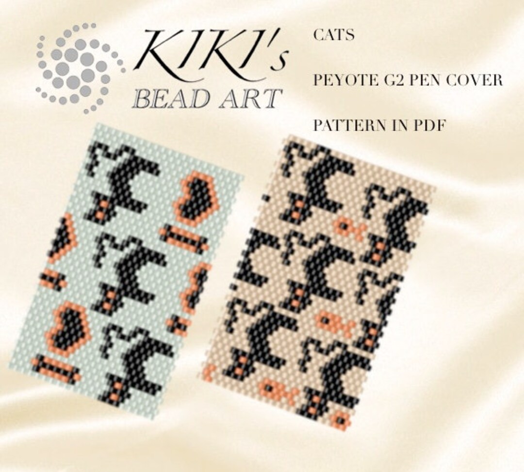 Peyote Pen Cover Patterns- Cats, Peyote Patterns Set of 2 for Pen Wrap ...