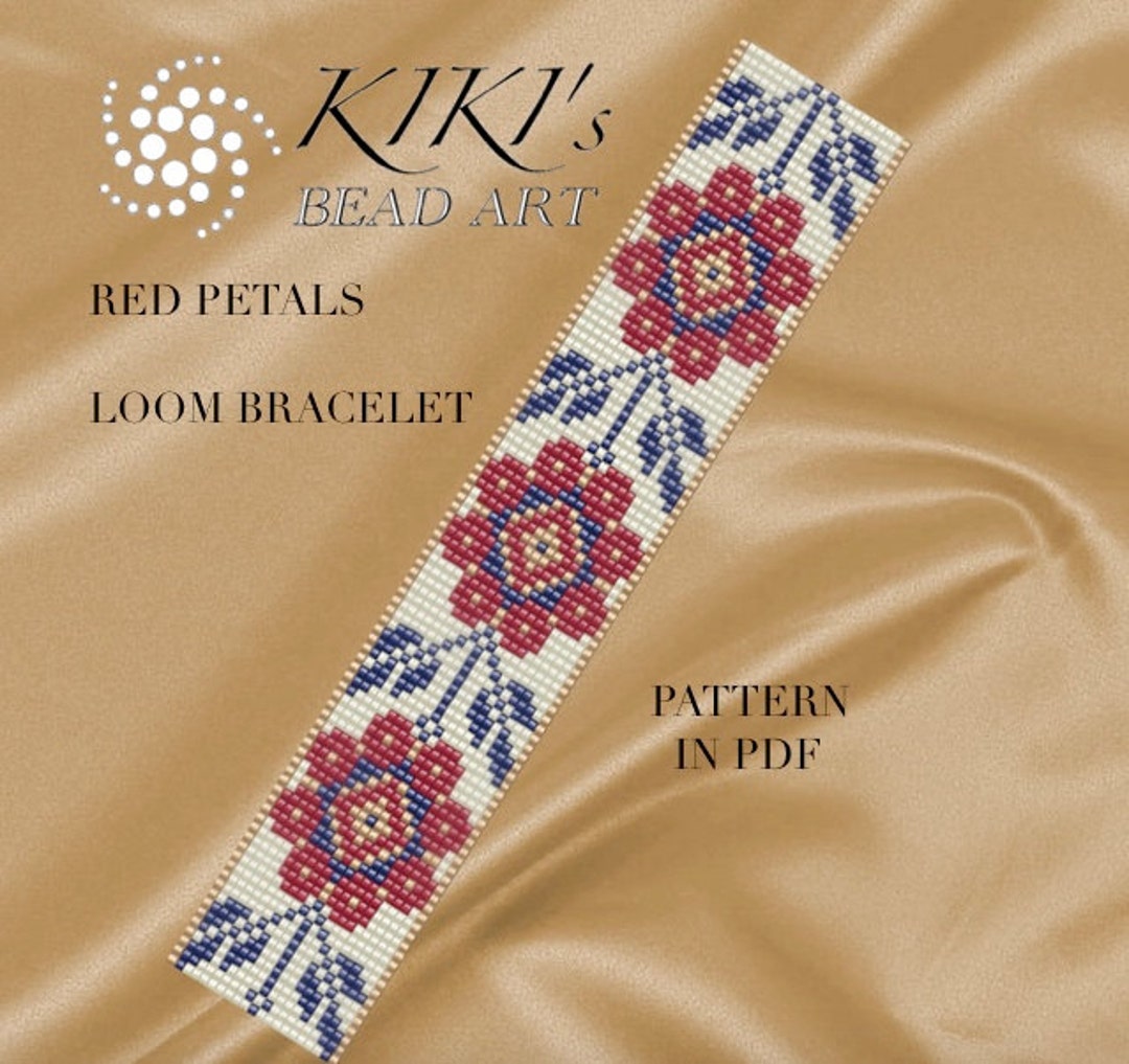 Bead Loom Pattern - Red Petals Flowery LOOM Bracelet Pattern in PDF ...