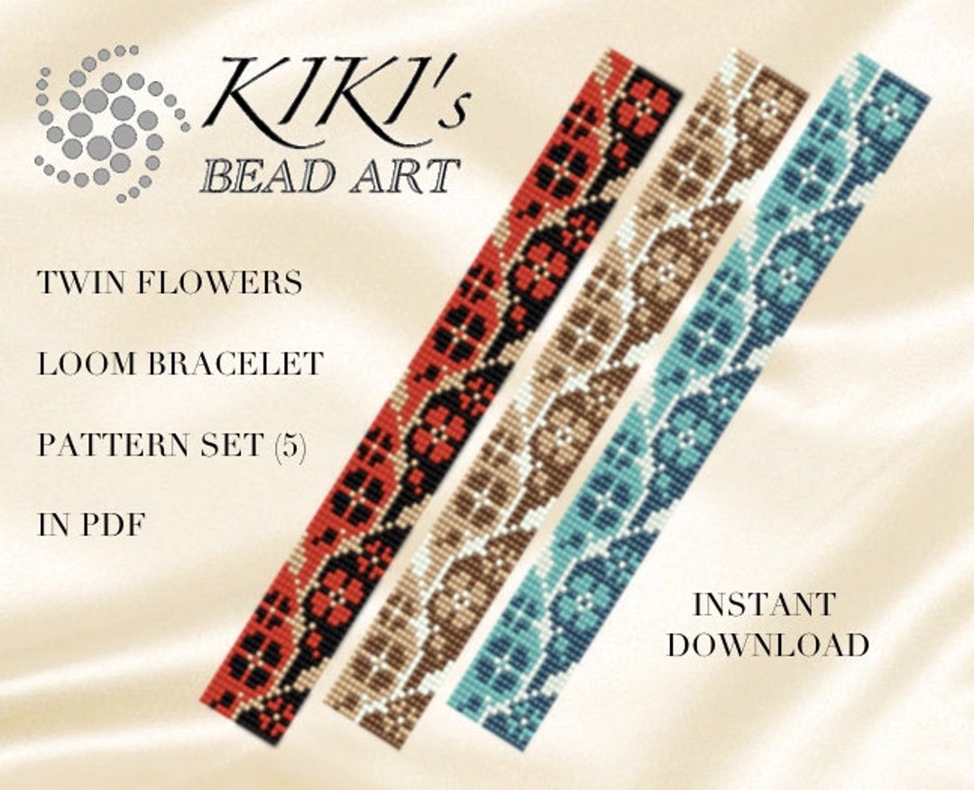 Bead Loom Pattern Twin Flowers Floral LOOM Bracelet Pattern Set in 5 ...
