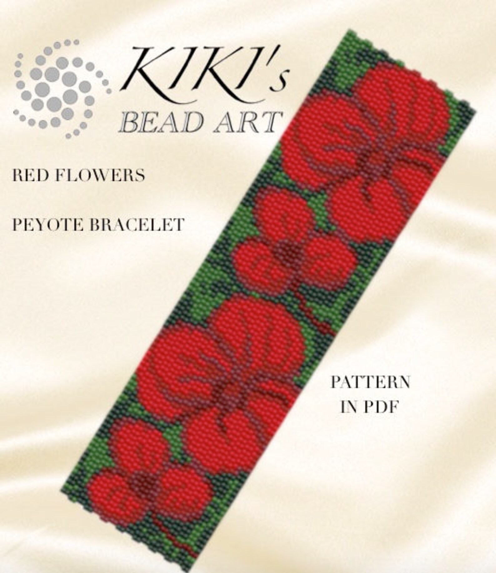Peyote Bracelet Pattern, Peyote Pattern, Red Flowers Bracelet Pattern ...