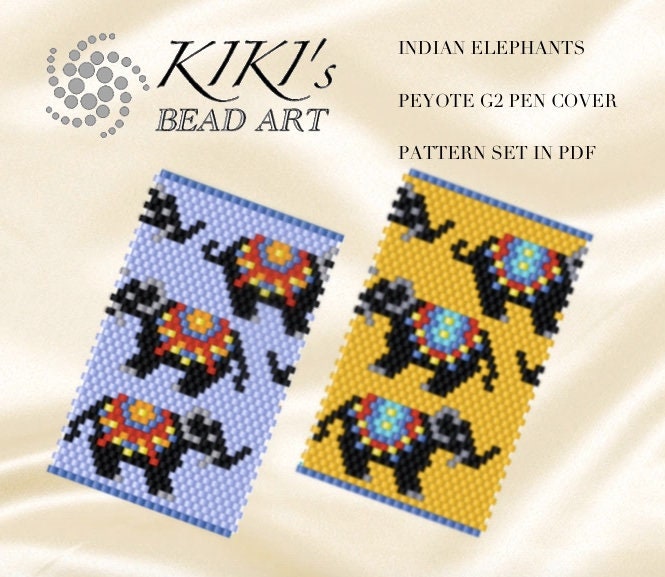 Peyote pen cover patterns Indian elephants animal peyote | Etsy