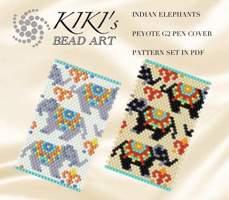 Peyote pen cover patterns Indian elephants animal peyote | Etsy