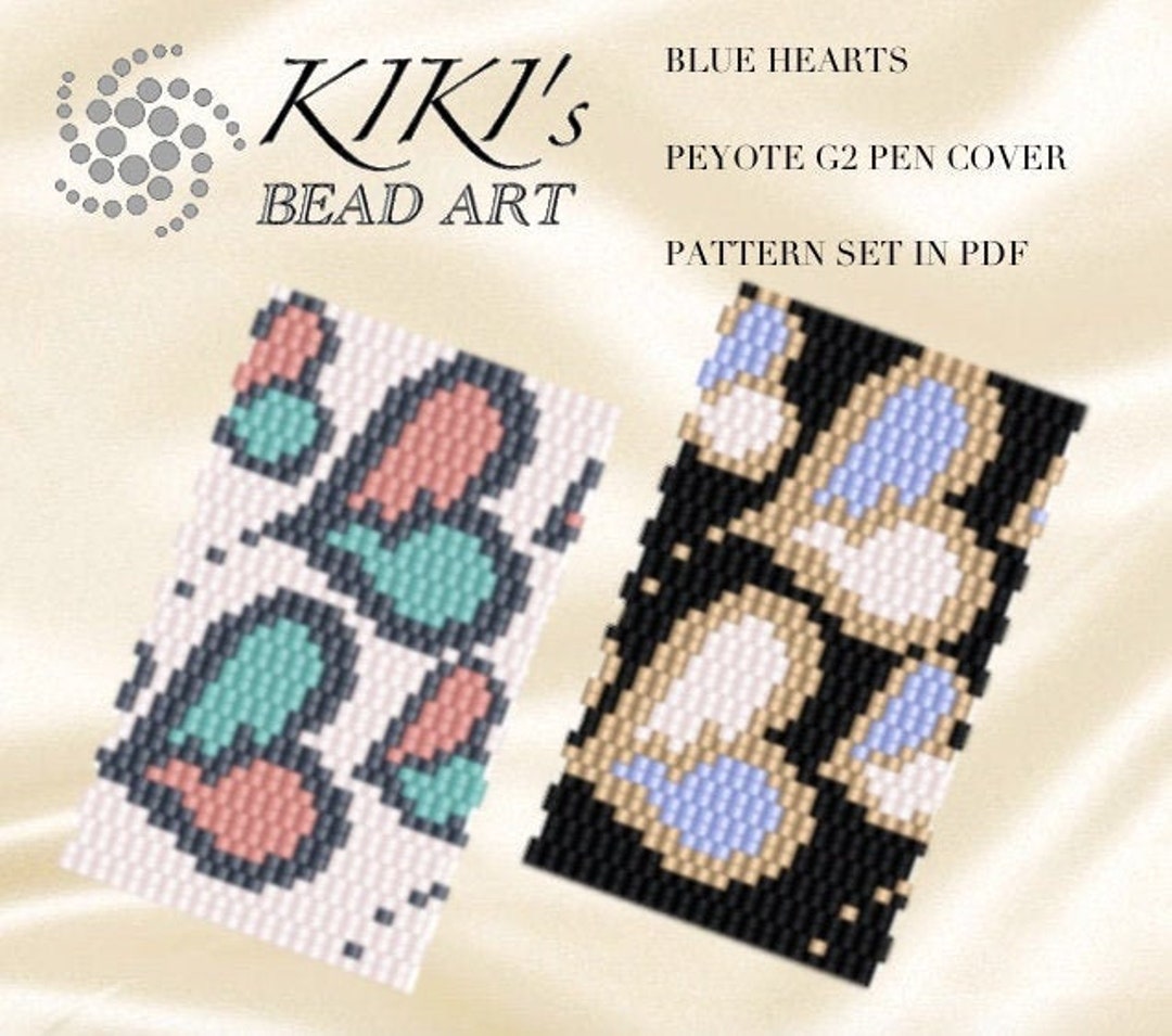 Peyote Pen Cover Patterns- Blue Hearts, Peyote Patterns 2 Drop Peyote ...