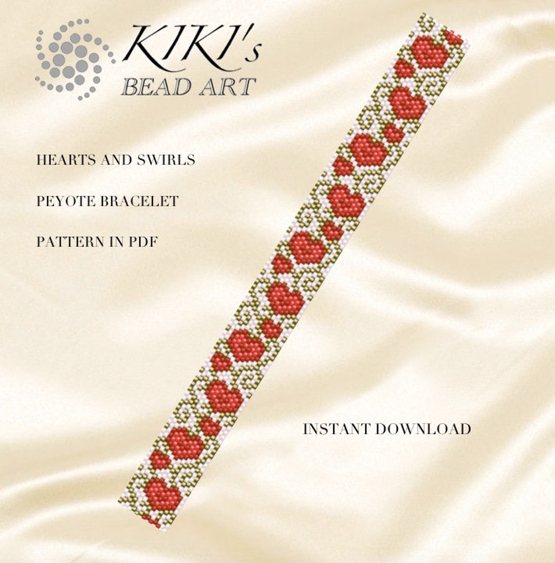Peyote Pattern Bracelet Pattern - Hearts and Swirls Peyote Bracelet ...
