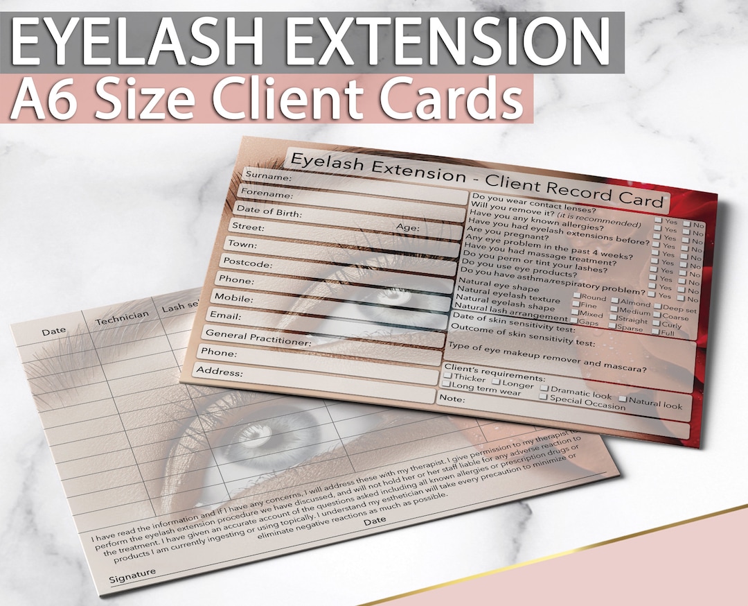 Eyelash Extension Client Card / Client Record Card / Treatment ...