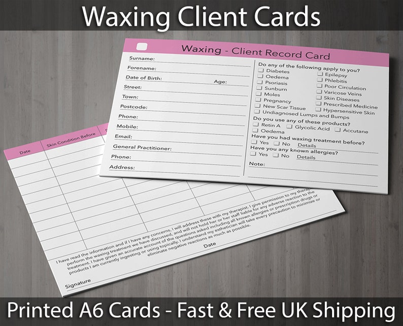 Waxing Client Card / Client Record Card / Treatment | Etsy