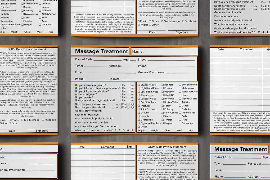 Massage Client Card / GDPR Compliant Client Record Card / - Etsy