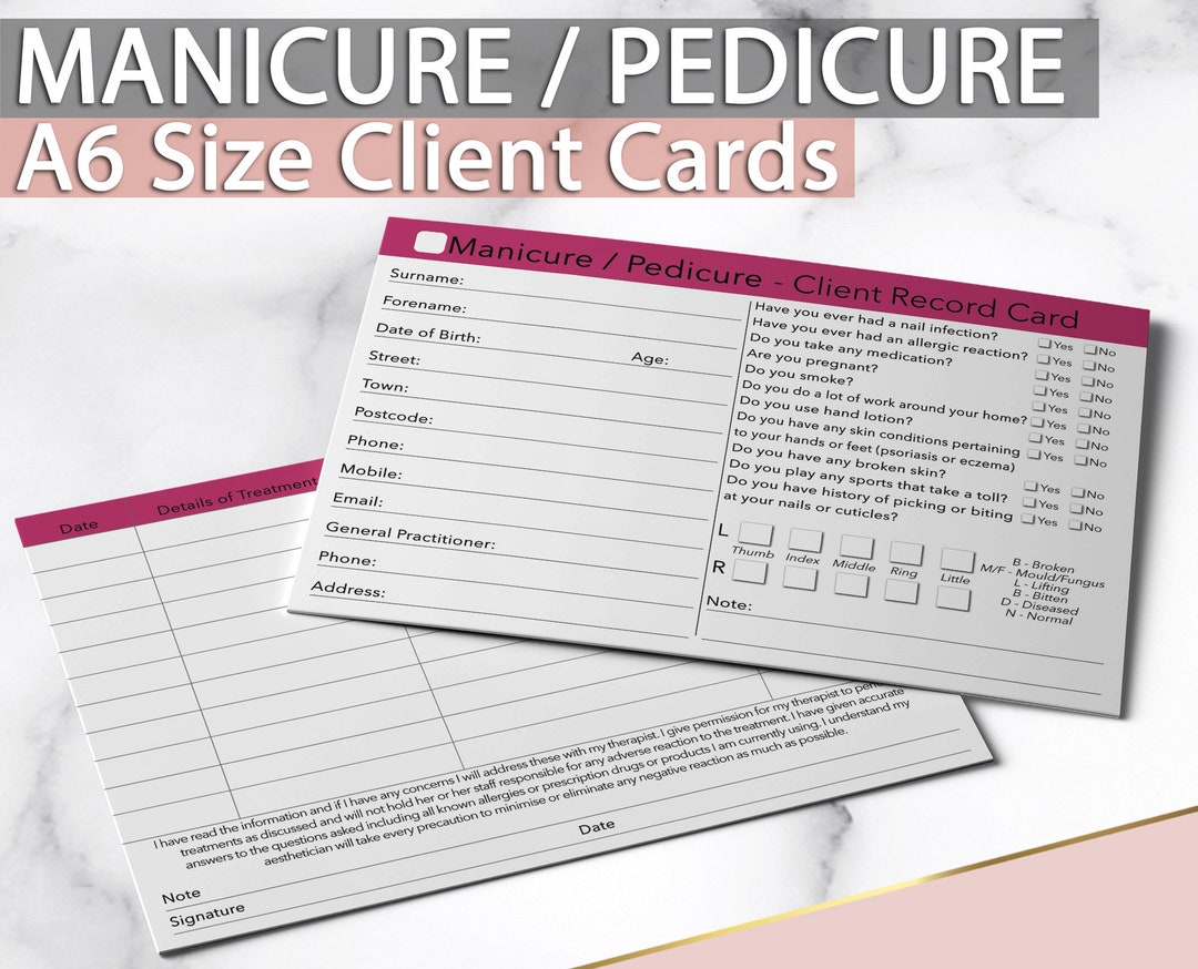 Manicure / Pedicure Client Card / Client Record Card / Treatment ...
