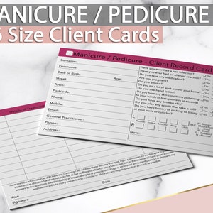 Manicure / Pedicure Client Card / Client Record Card / Treatment ...