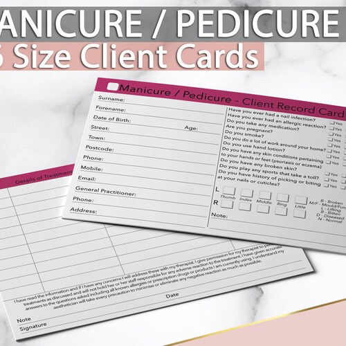 Manicure / Pedicure Client Card / Client Record Card / - Etsy