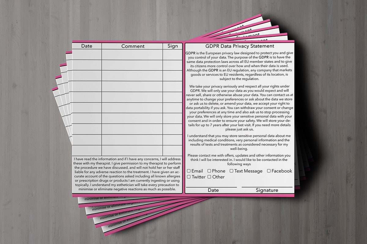 Beauty Client Card / GDPR Compliant Client Record Card / - Etsy