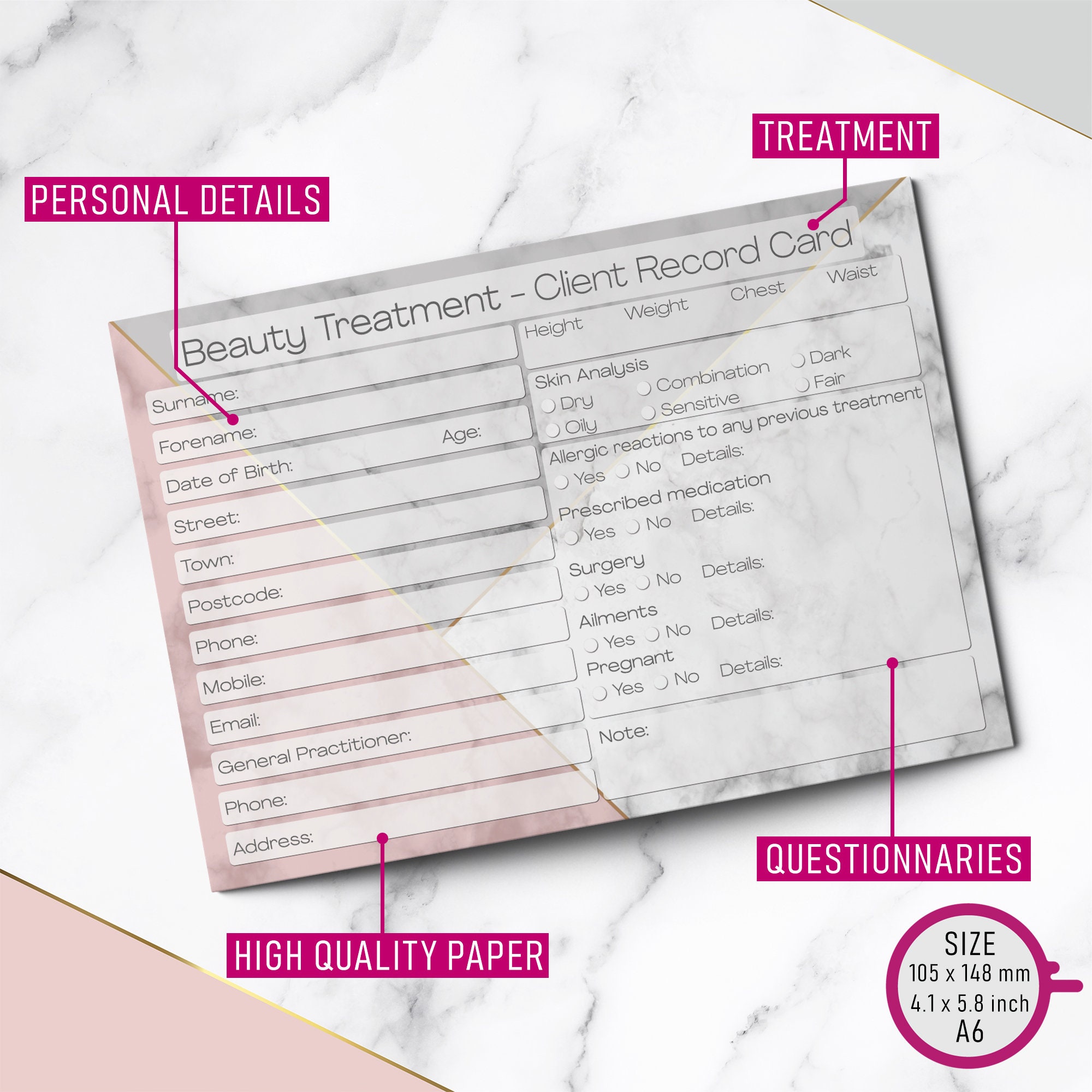 Beauty Client Card / Client Record Card / Treatment Consultation Card ...
