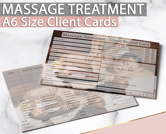 Massage Client Card / Client Record Card / Treatment | Etsy