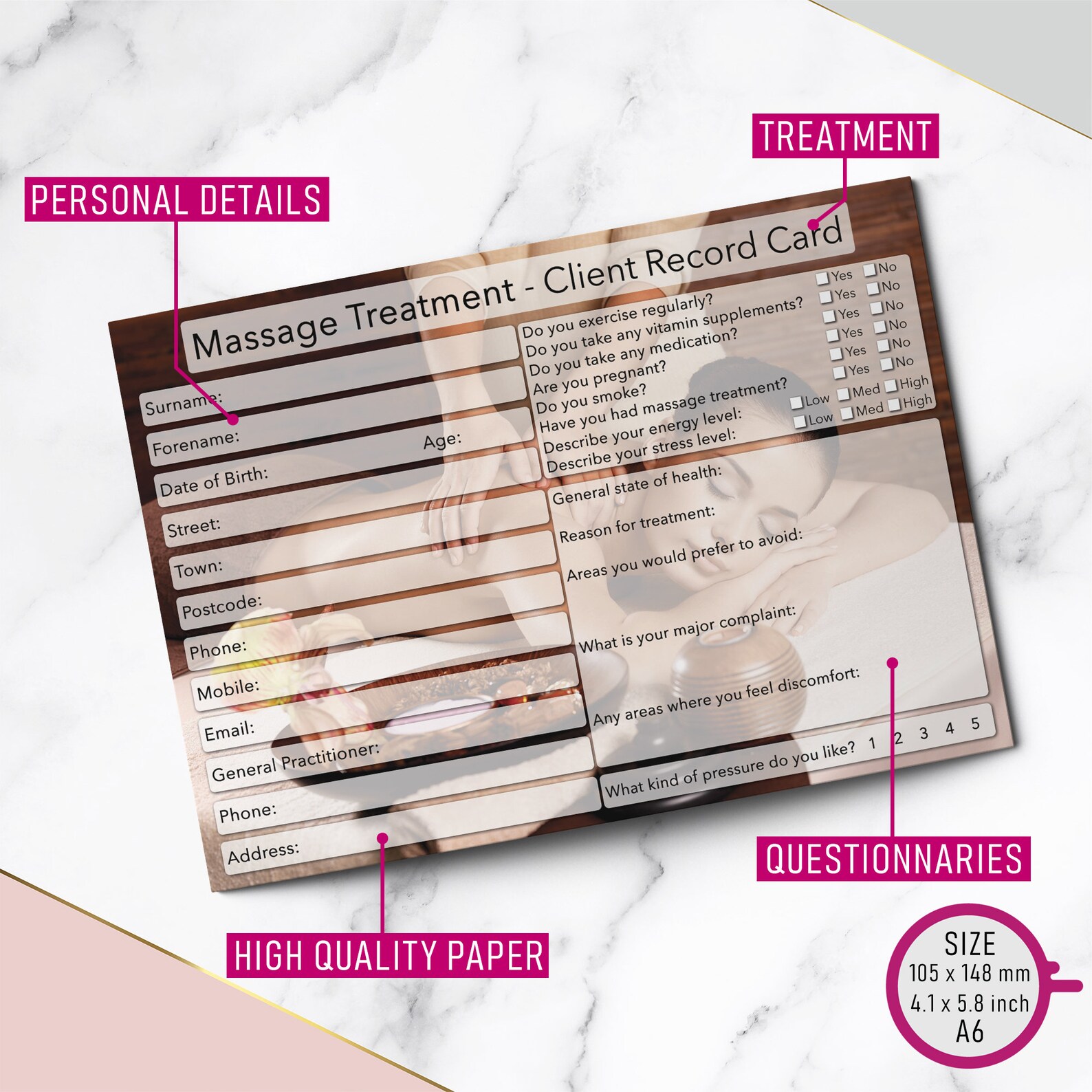 Massage Client Card / Client Record Card / Treatment Consultation Card ...