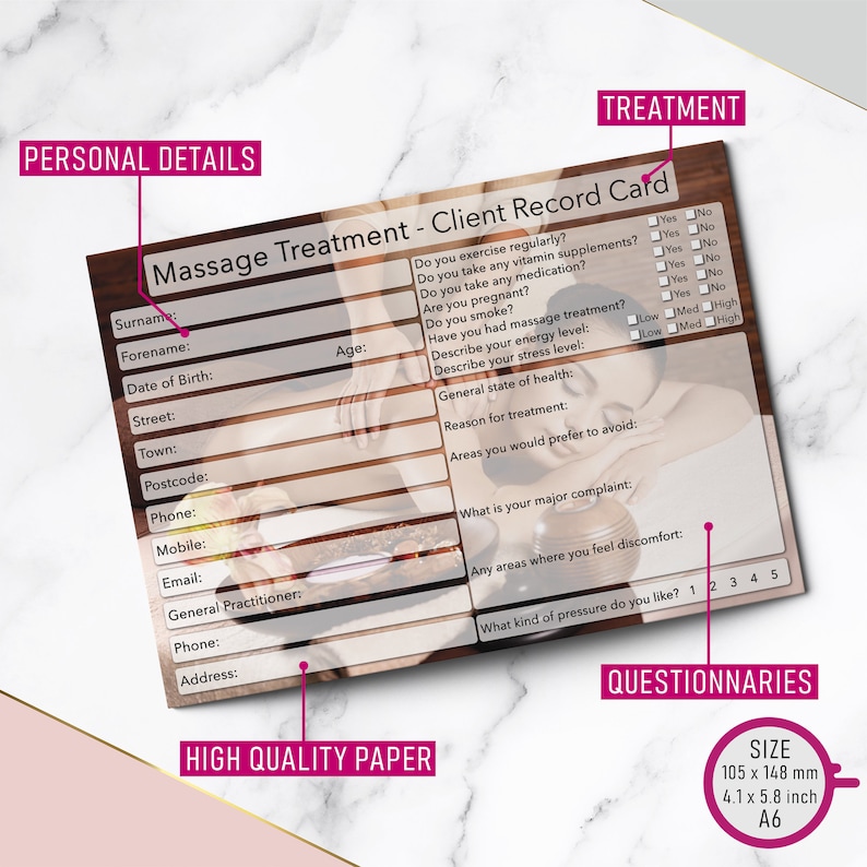 Massage Client Card / Client Record Card / Treatment Consultation Card ...