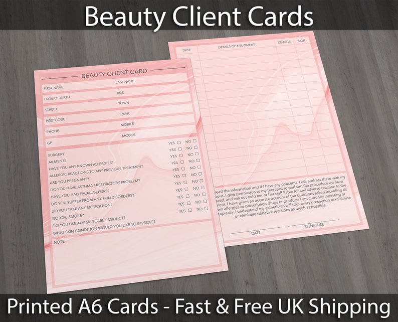 Beauty Client Card / Client Record Card / Treatment | Etsy