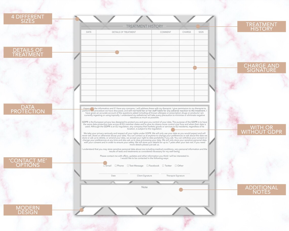 Hairdressing Client Record Form Consultation Treatment Salon Stationery ...