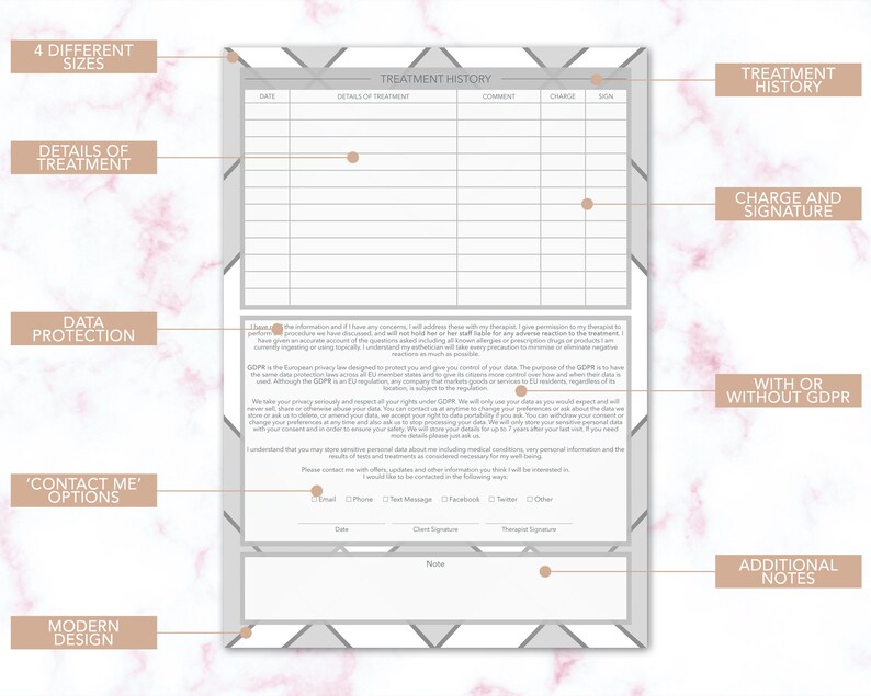 Hairdressing Client Record Form Consultation Treatment Salon Stationery ...