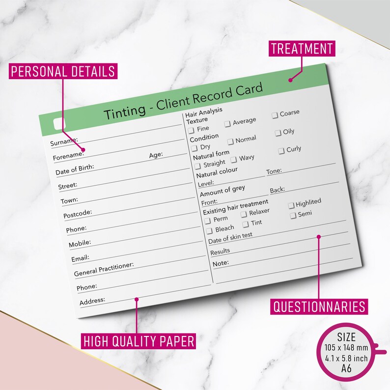 Tining Client Card / Client Record Card / Treatment Consultation Card ...
