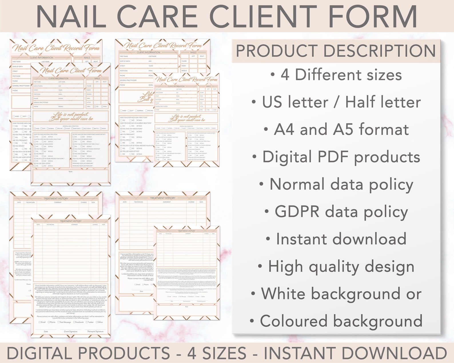 Nail Care Client Record Form Consultation Treatment Salon Stationery ...