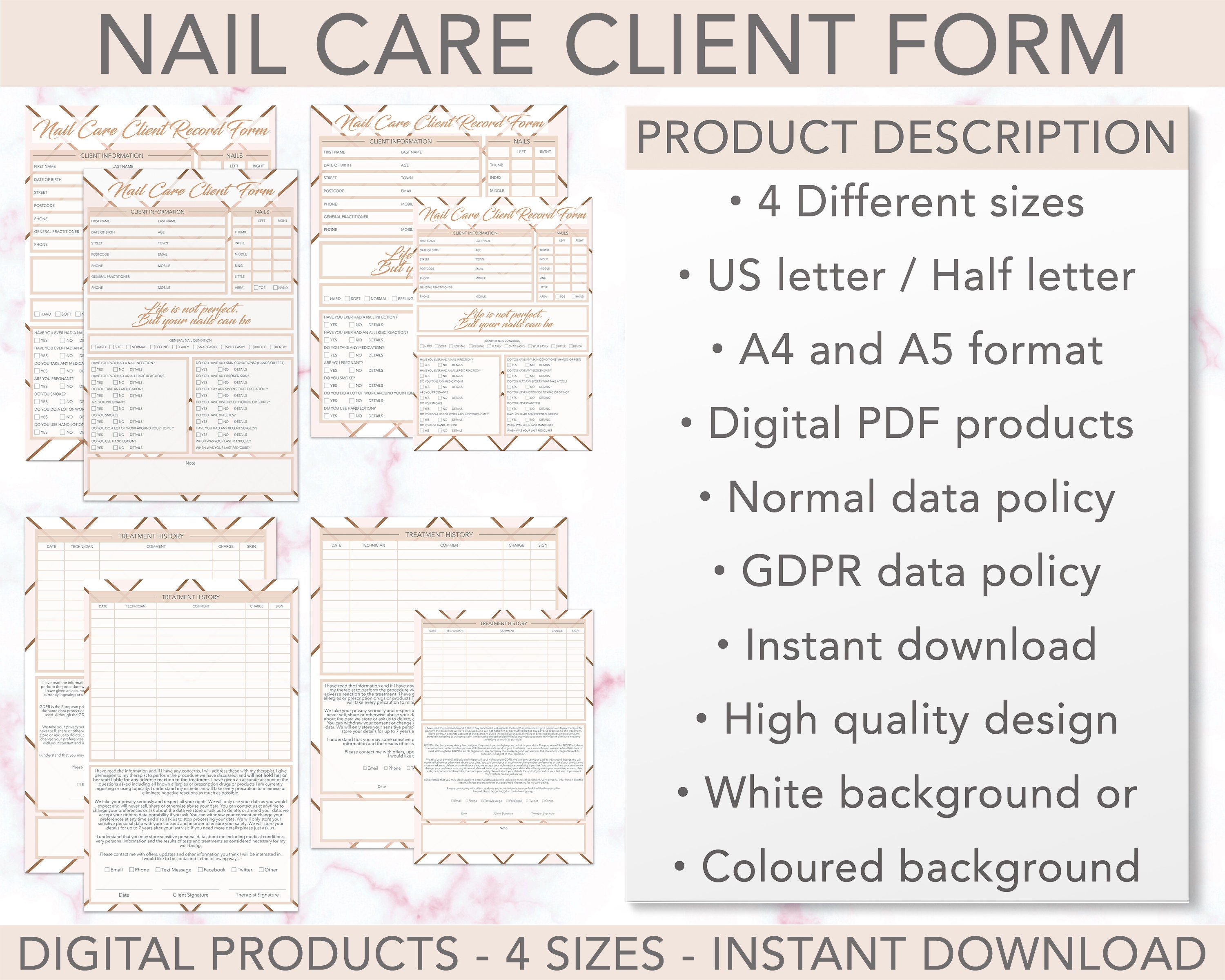 Nail Care Client Record Form Consultation Treatment Salon Stationery ...