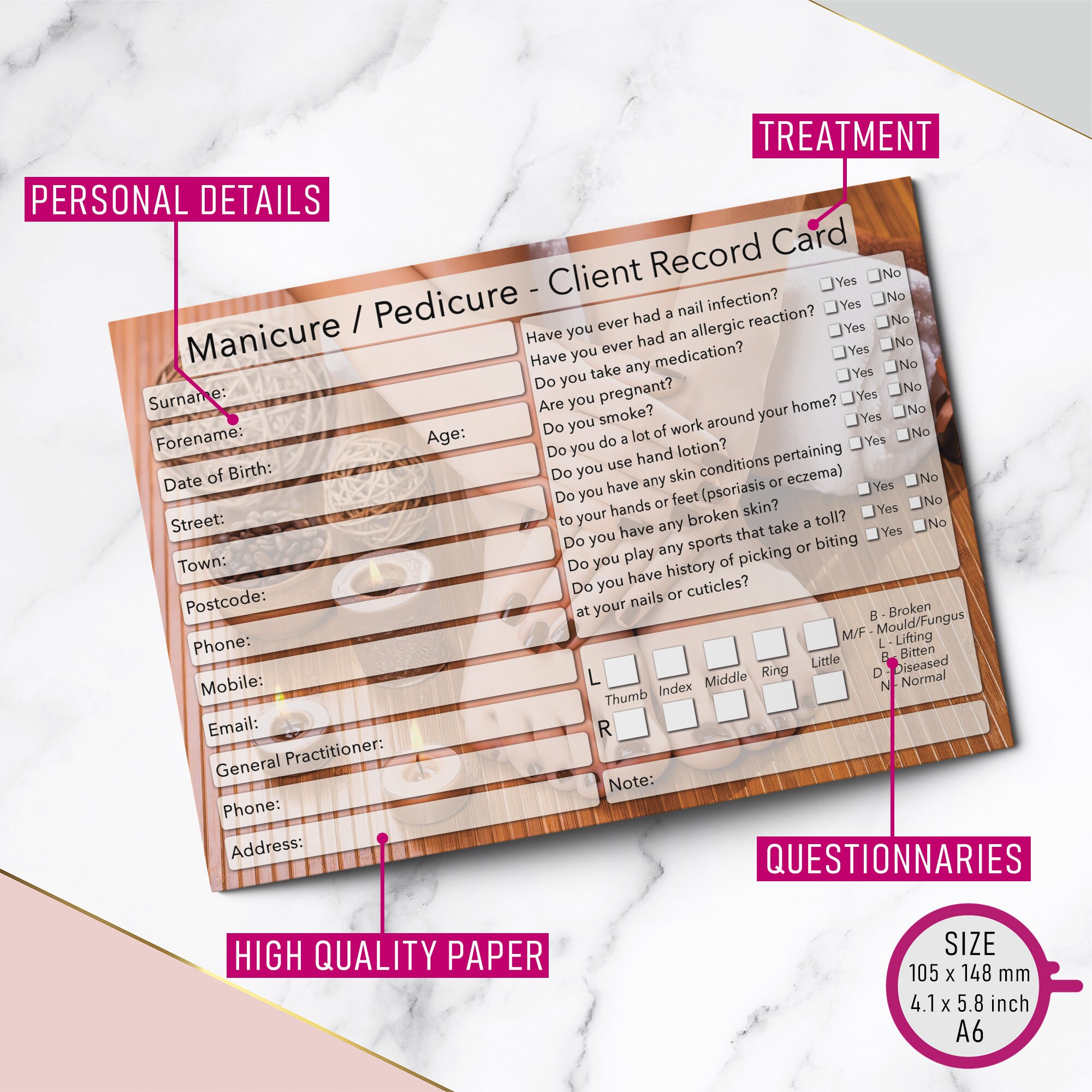 Manicure / Pedicure Client Card / Client Record Card / Treatment ...