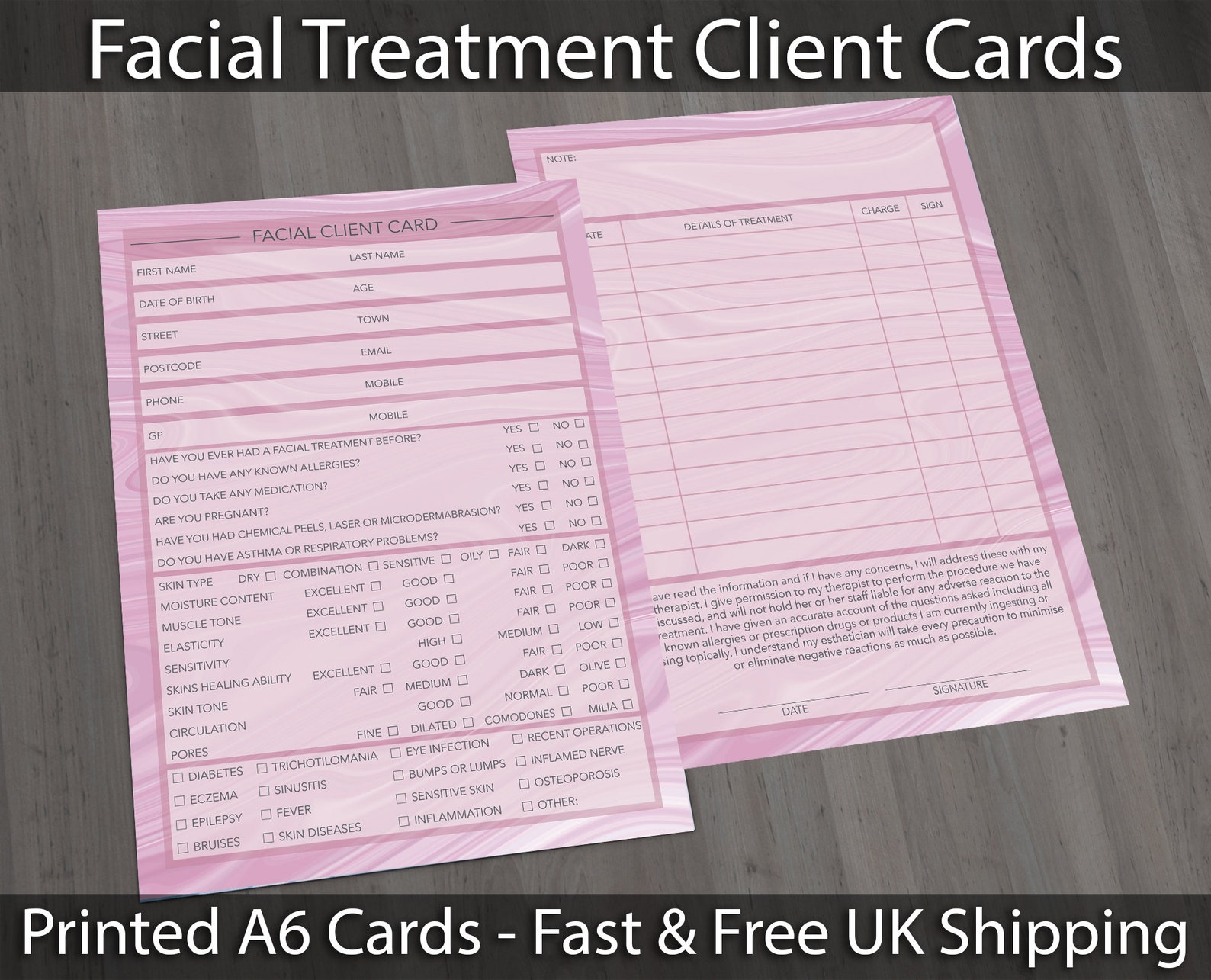 Facial Treatment Client Card / Client Record Card / Treatment | Etsy