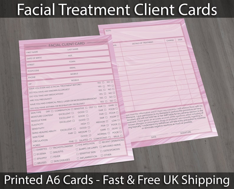 Facial Treatment Client Card / Client Record Card / Treatment | Etsy