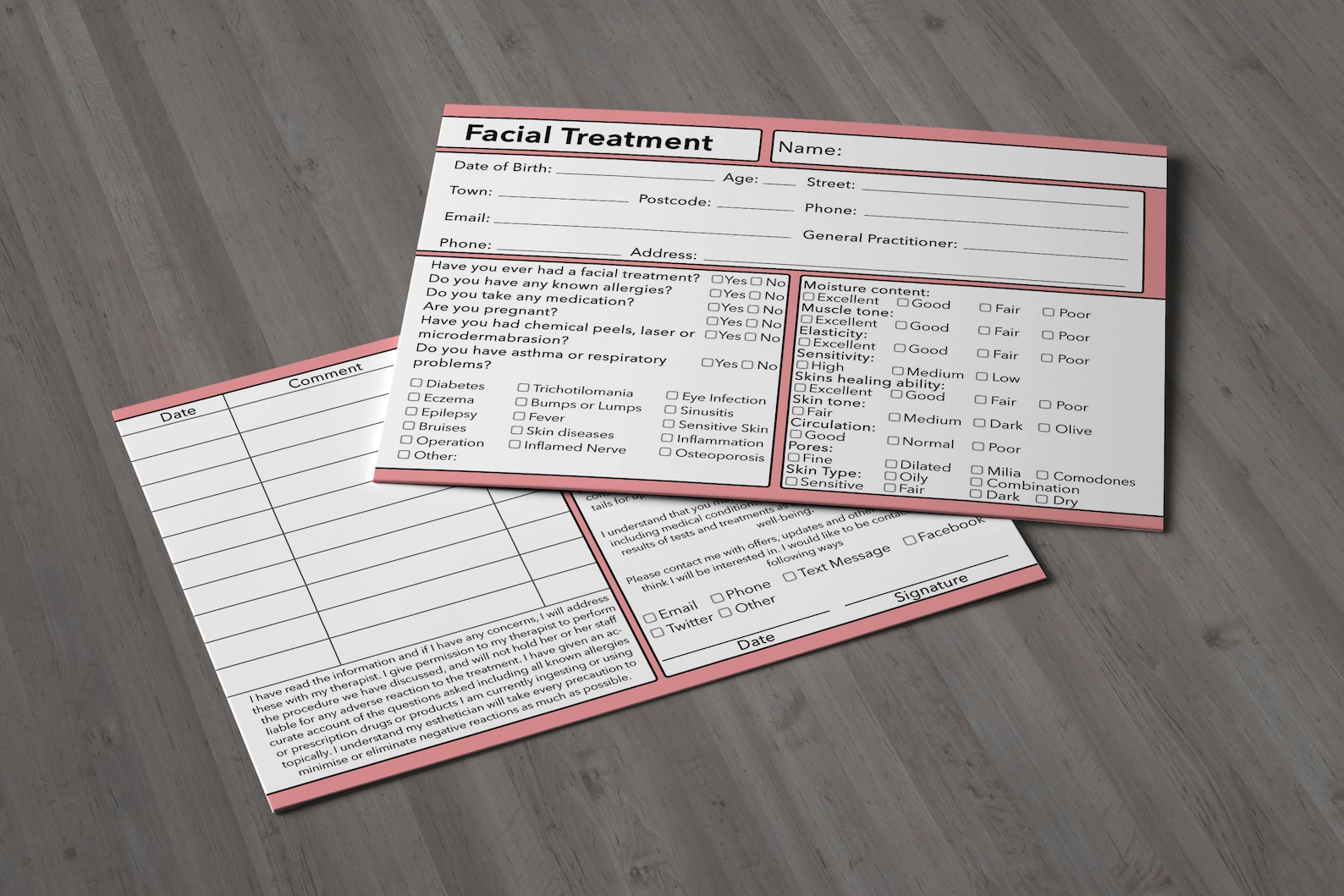 Facial Treatment Client Card / GDPR Compliant Client Record Card ...
