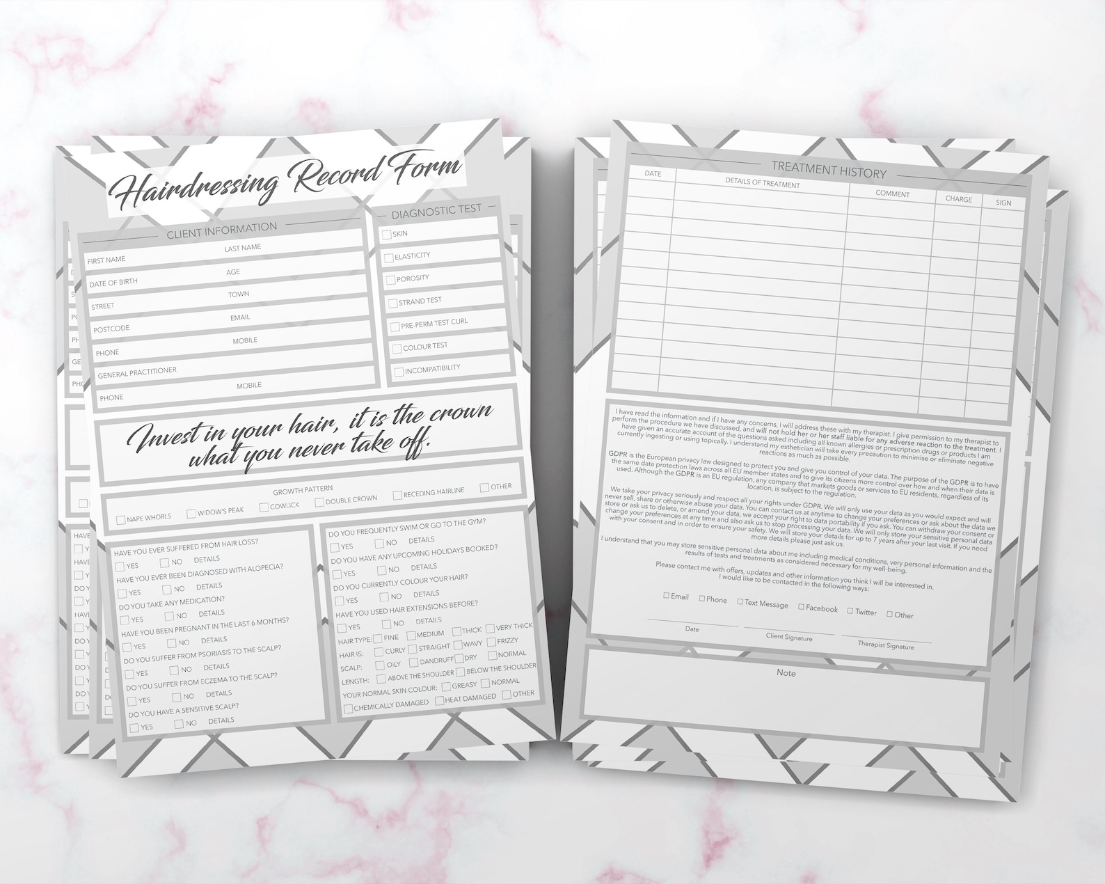 Hairdressing Client Record Form Consultation Treatment Salon Stationery ...