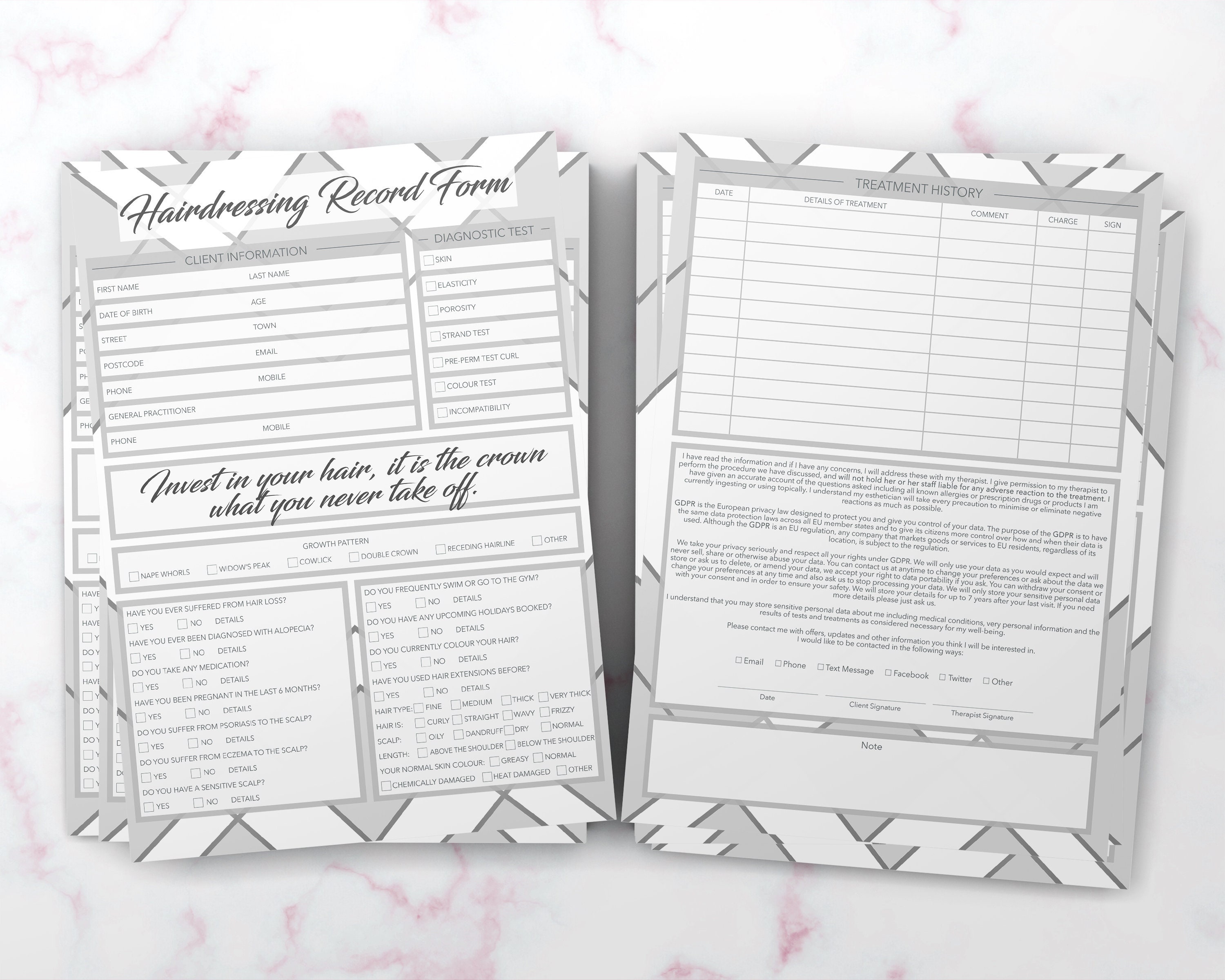 Hairdressing Client Record Form Consultation Treatment Salon Stationery ...