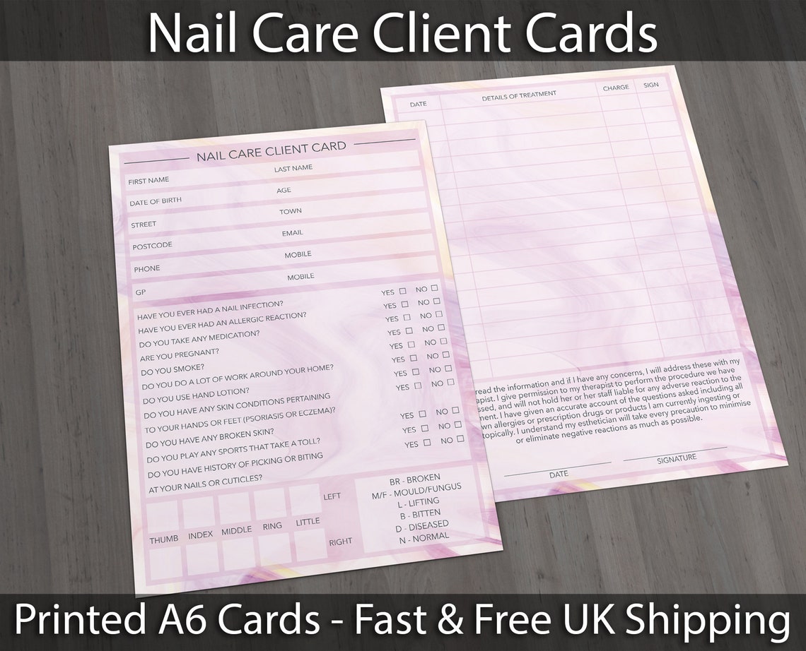 Nail Care Client Card / Client Record Card / Treatment | Etsy