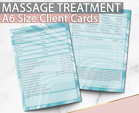 Massage Client Card / Client Record Card / Treatment | Etsy UK