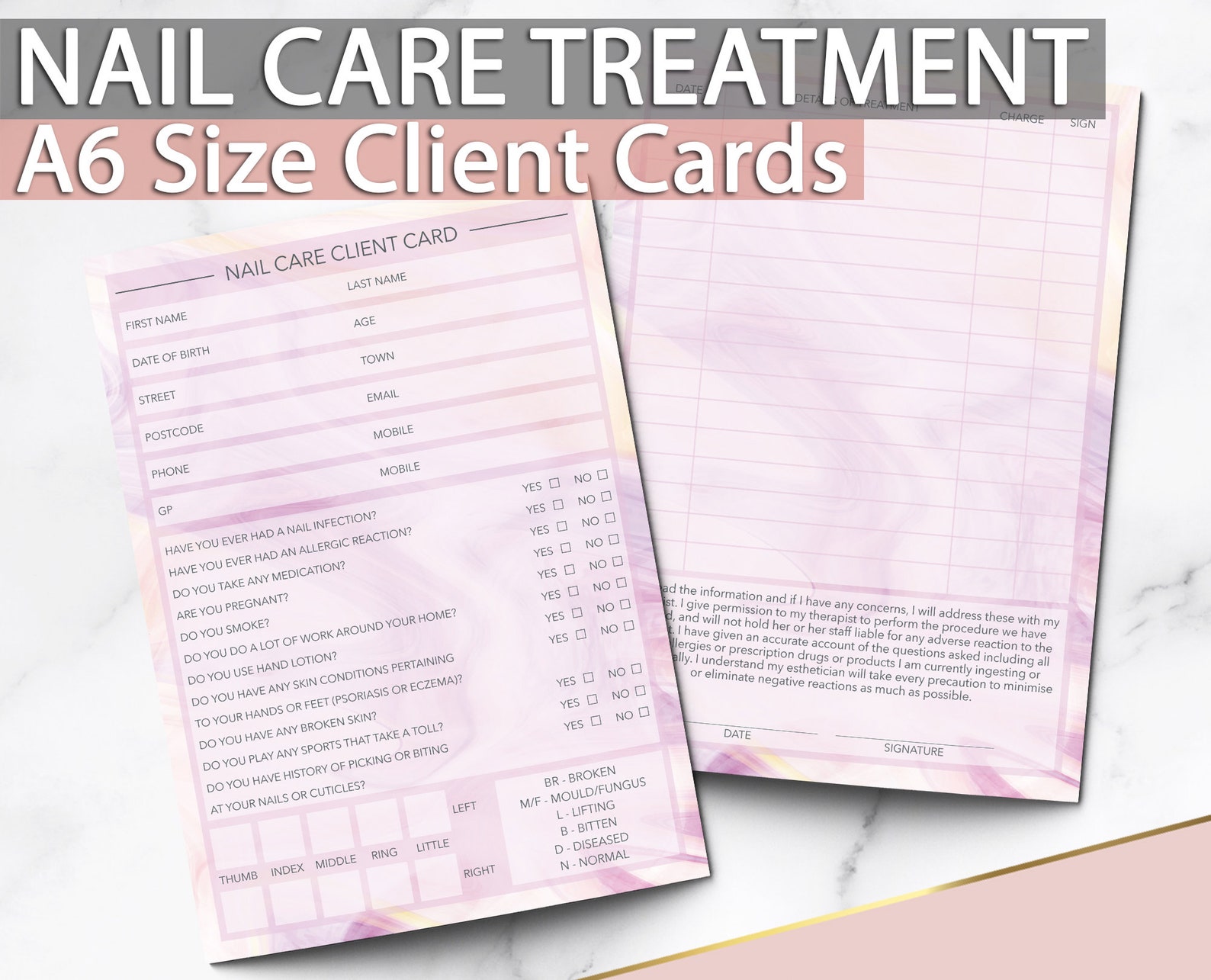 Nail Care Client Card / Client Record Card / Treatment Consultation ...